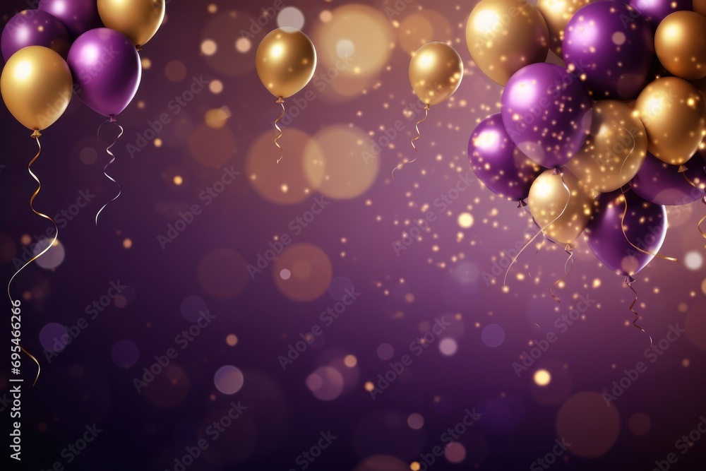 a bunch of balloons floating in the air on a purple background with ...