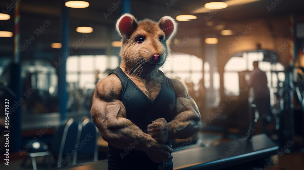 Muscular Gym rat stereotype flexing strong and pumped muscles in ...