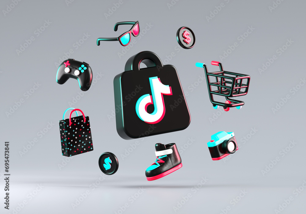 Valencia, Spain - December, 2023: TikTok Shop icon with some shopping ...
