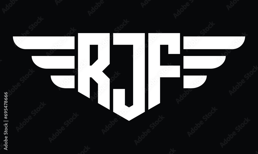 RJF three letter logo, creative wings shape logo design vector template ...