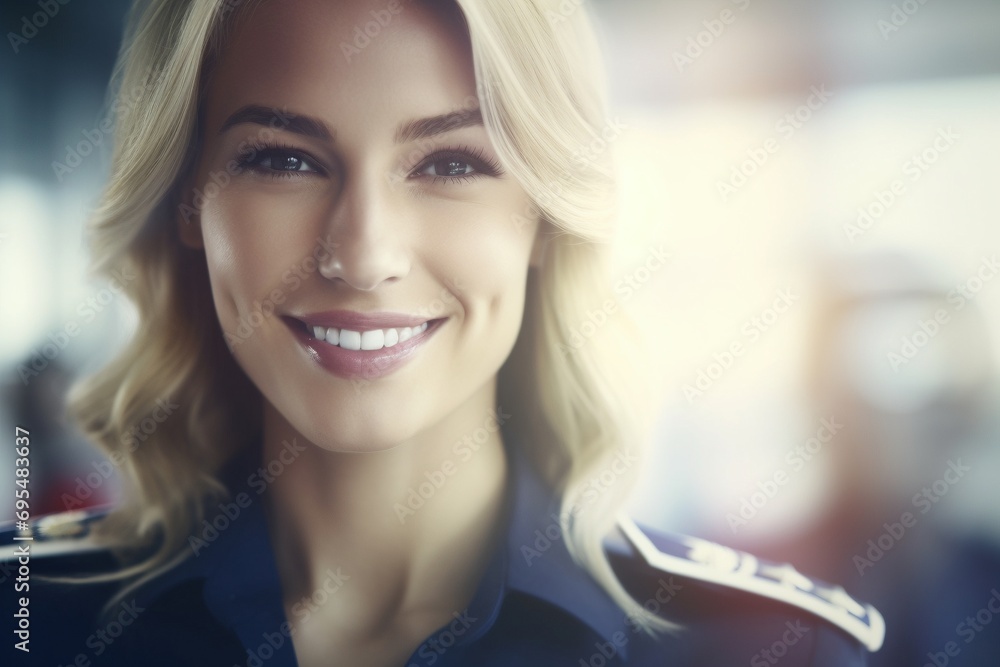 Confident Commander: Portrait of a Female Police Officer, Leading with ...