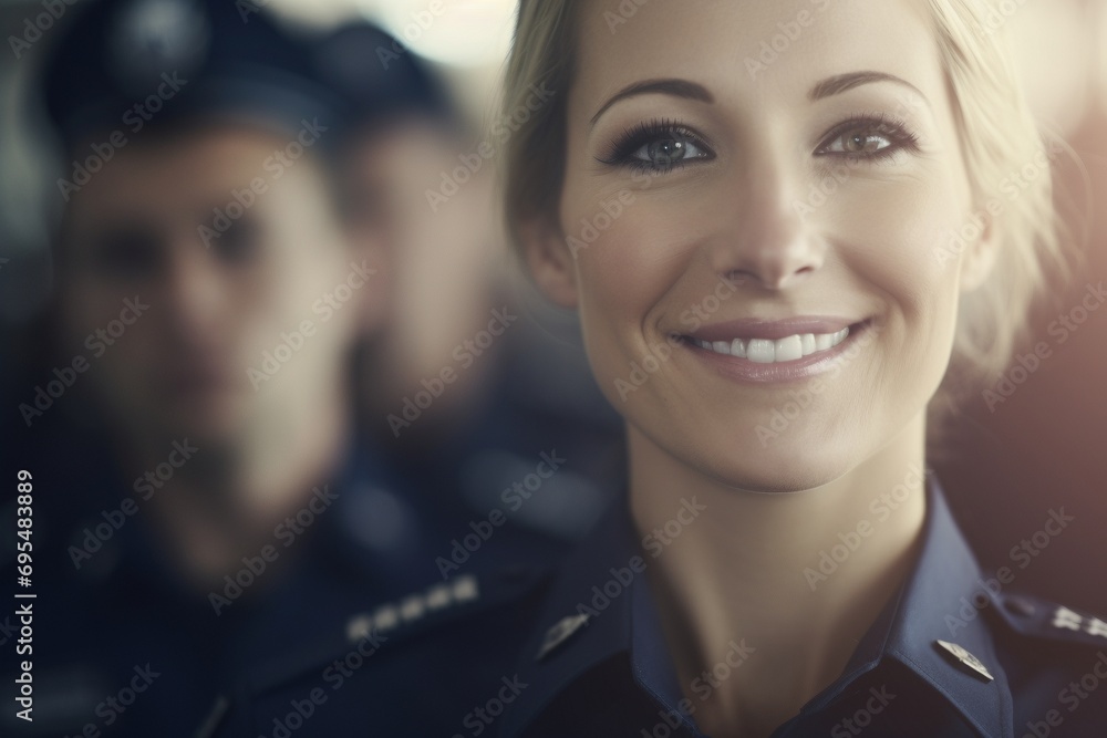 Law Enforcement Elegance: Female Police Officer Smiles with Confidence ...