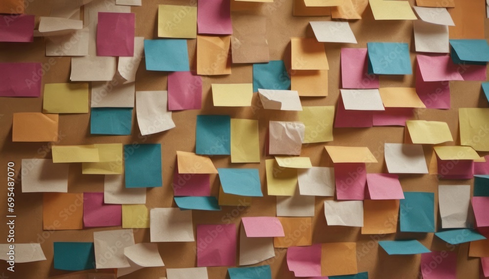 a wall covered in colorful post-it notes The notes are of various sizes ...