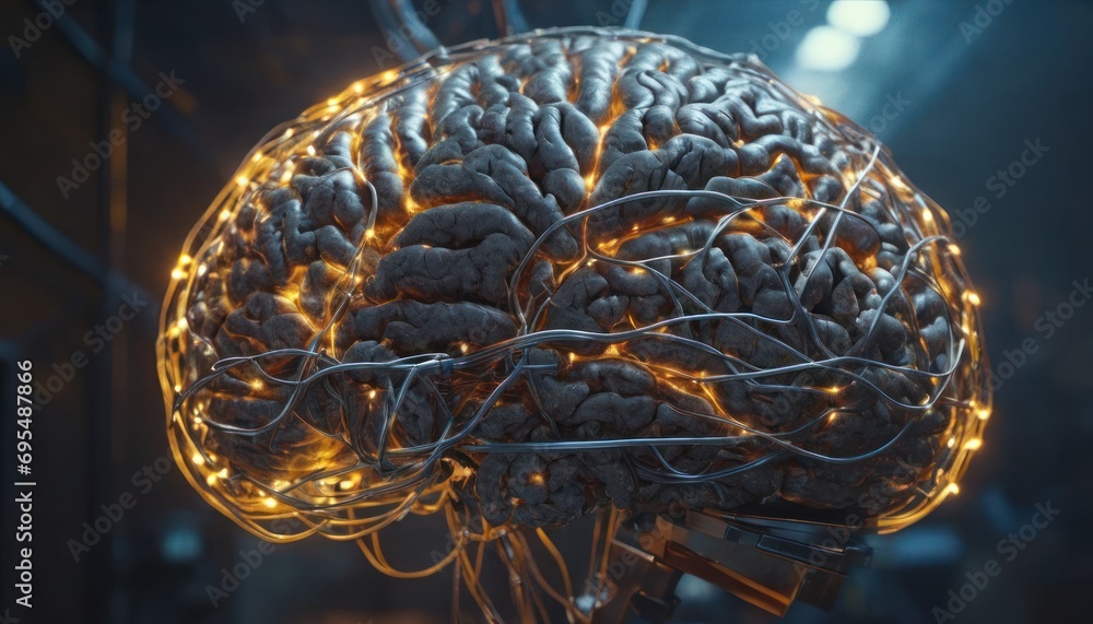 a computer generated image of a human brain with wires in the shape of ...