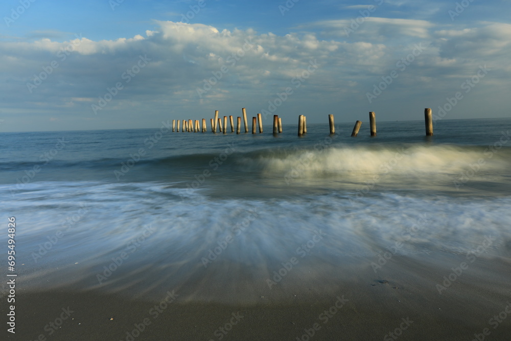 Inclined Column Beach, scenery view of the concrete columns from the ...