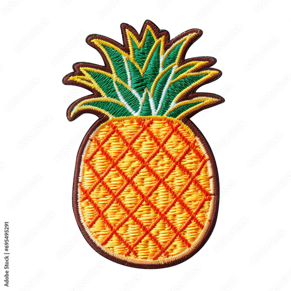 pineapple embroidered patch badge isolated on transparent background Remove png, Clipping Path ...
