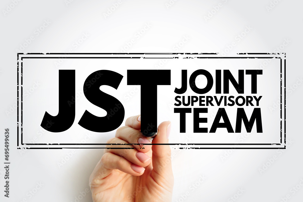 JST - Joint Supervisory Team acronym text stamp, business concept ...