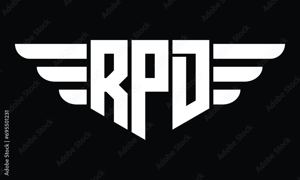 RPD three letter logo, creative wings shape logo design vector template ...