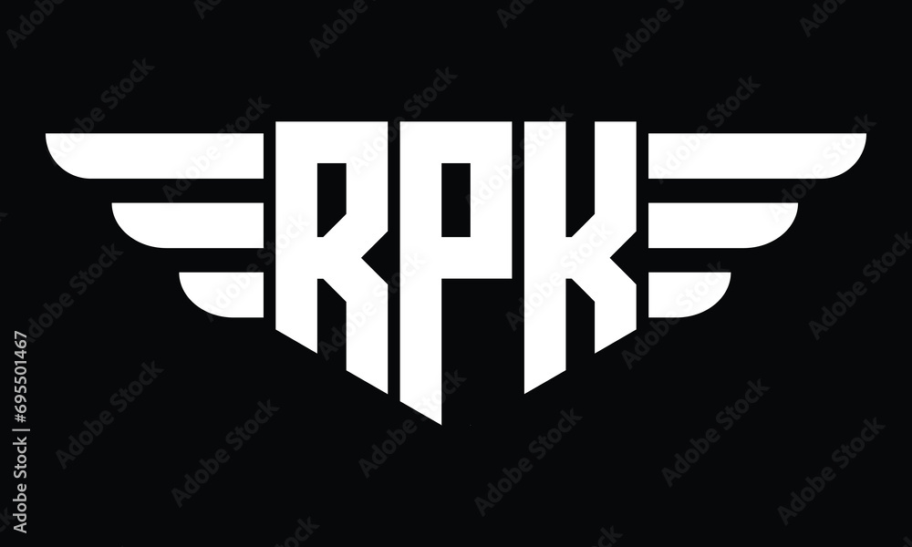RPK three letter logo, creative wings shape logo design vector template ...