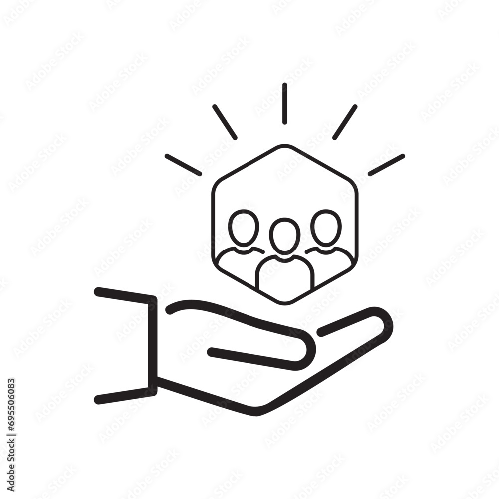 Customer service icon. Simple outline style. Social, people on hand ...