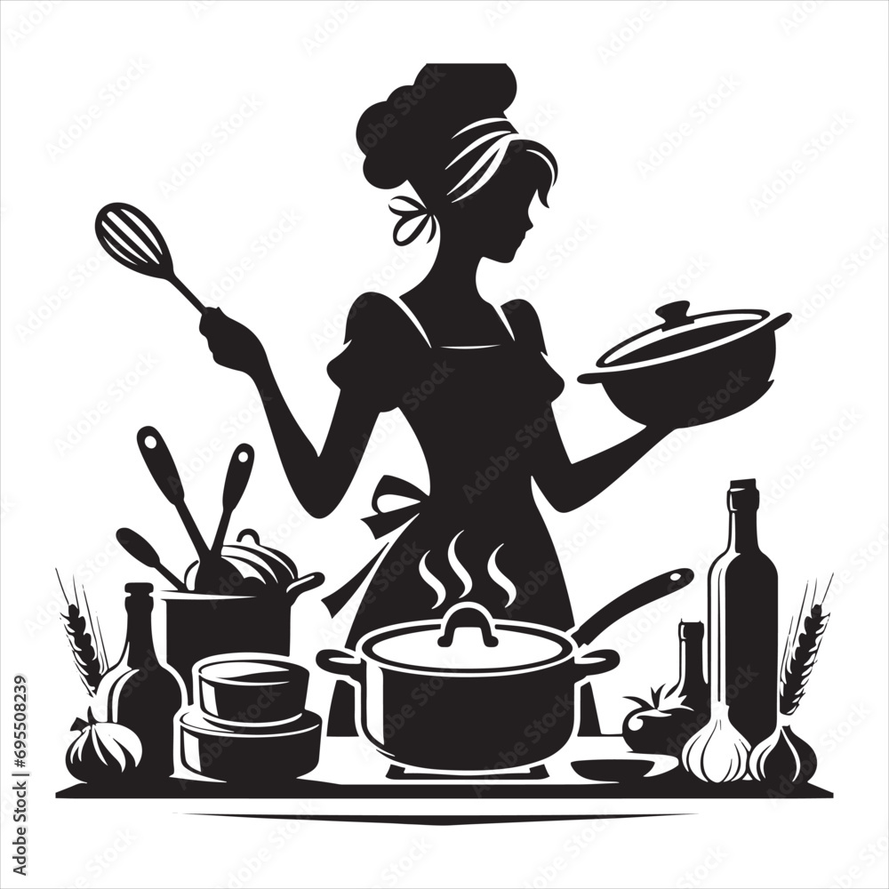 Girl Cooking Silhouette: Moments of Culinary Grace Articulated in Black ...