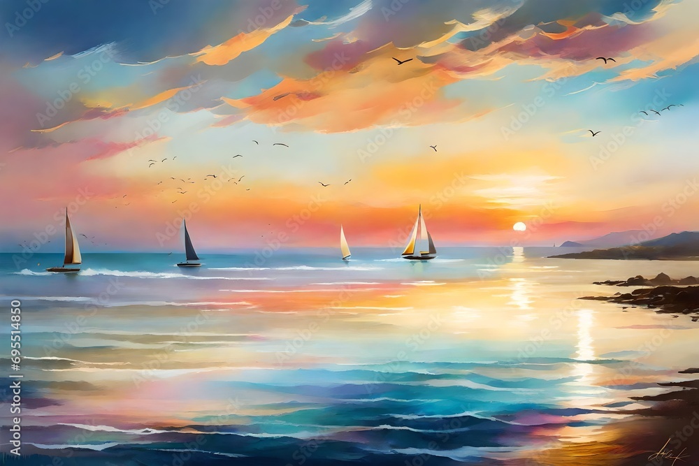 Foto de A breathtaking late afternoon sky over the sea, where the ...