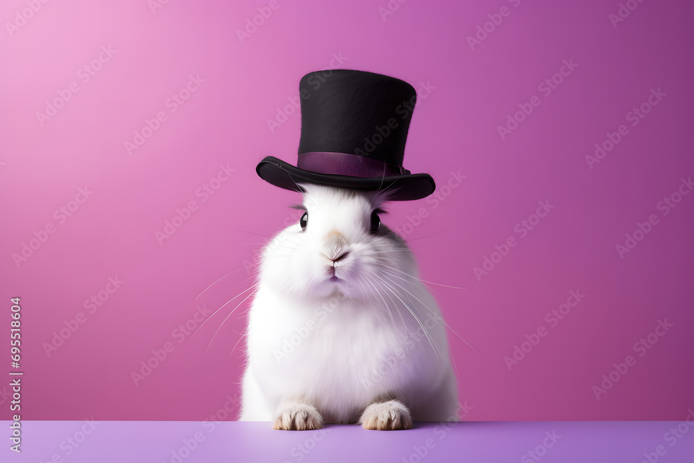 Fluffy Rabbit in Magician's Top Hat Portrait. Generative AI ...