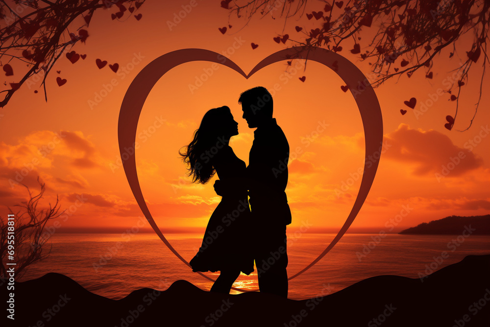 Silhouette of Embracing Couple: A silhouette of a couple embracing ...