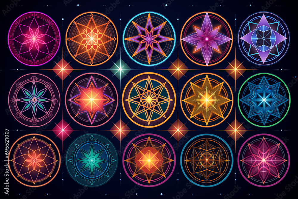 Sacred geometry patterns in vibrant colors, with room for mystical ...