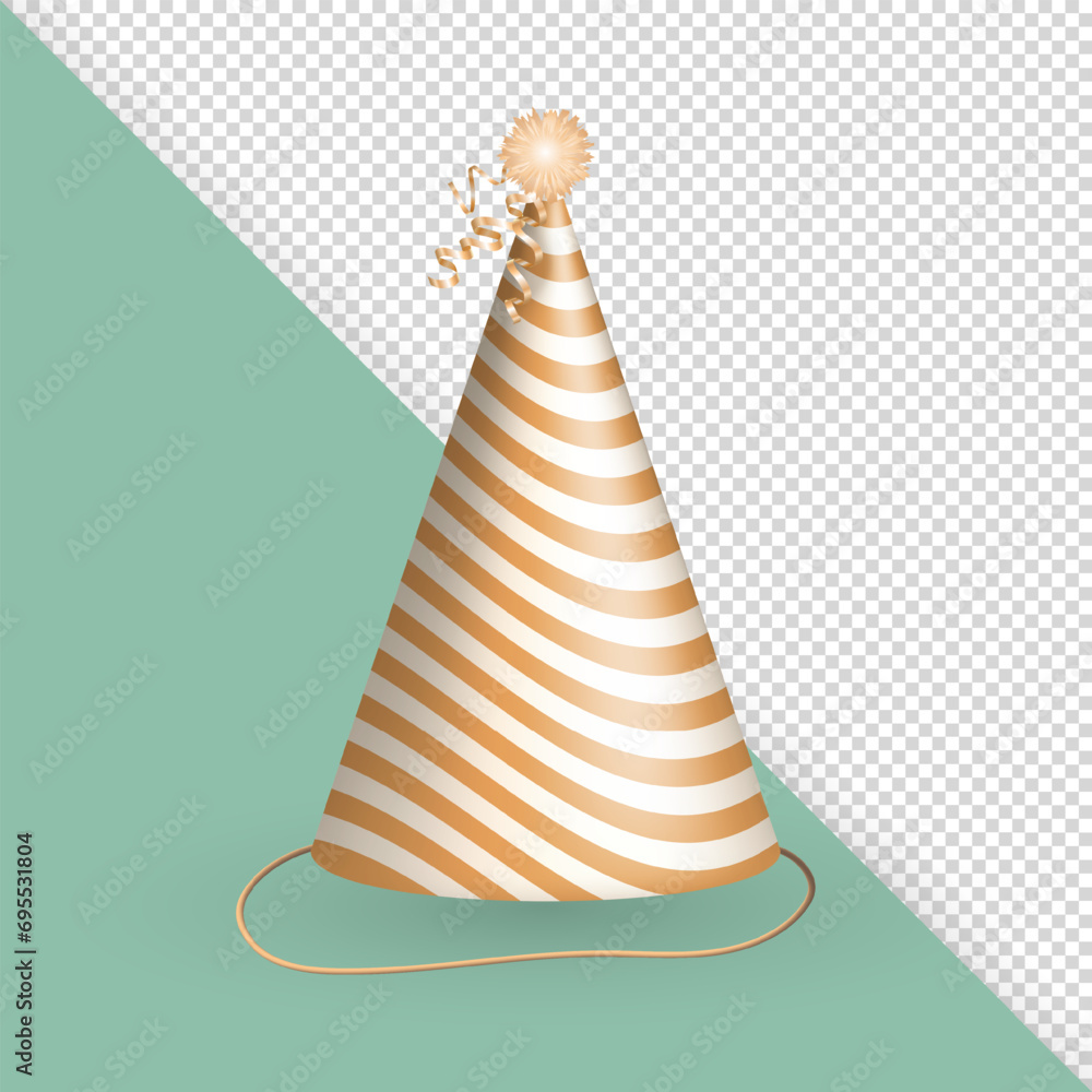Realistic 3d orange Birthday party hat with striped pattern, fluffy ...