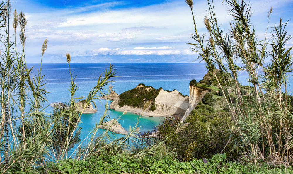 Cape Drastis, the impressive formations of the ground, rocks and the ...