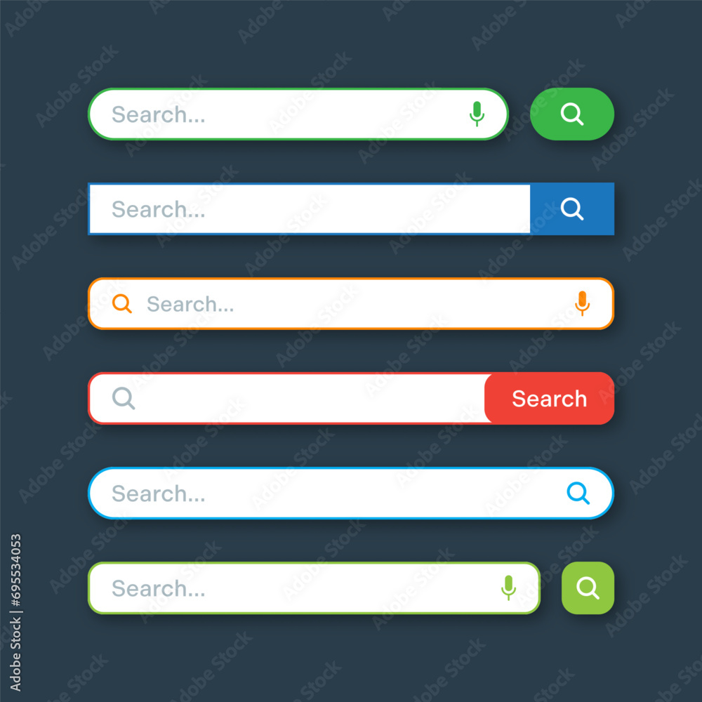 Colorful search bar templates. Internet browser engine with search box ...