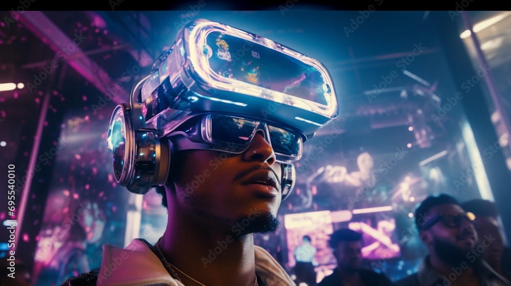 The futuristic "Future Fest" featuring holographic displays, neon ...