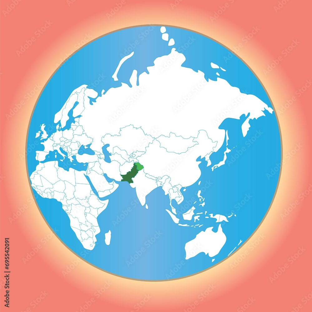 Vecteur Stock Earth Globe view of World map. Pakistan map Pointed in ...