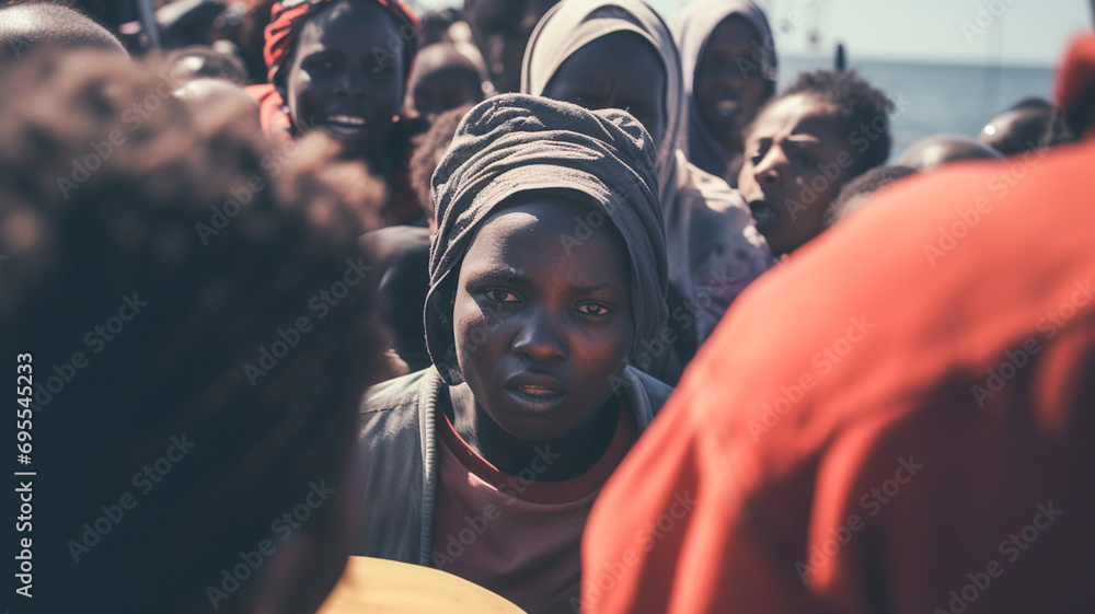 Sad African American migrants. Refugees and asylum seekers coming to ...