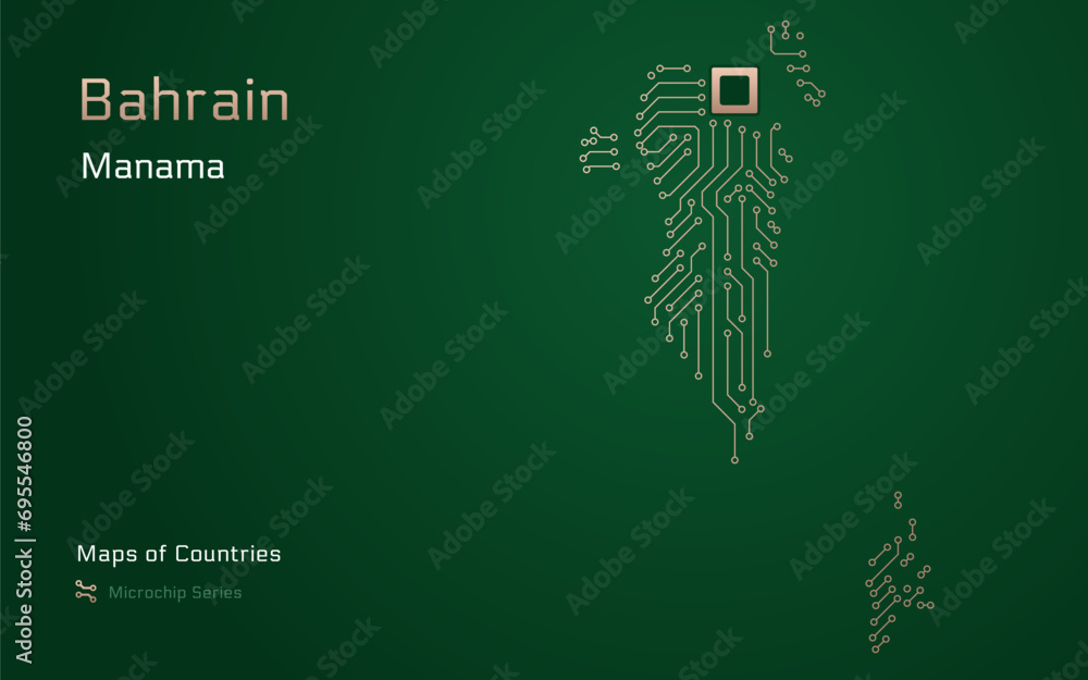 Bahrain Map with a capital of Manama Shown in a Microchip Pattern with ...