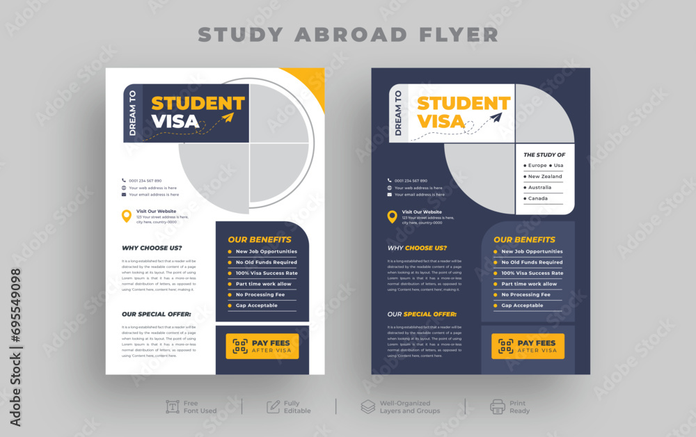 Study abroad flyer, Student visa and School admission flyer bundle ...
