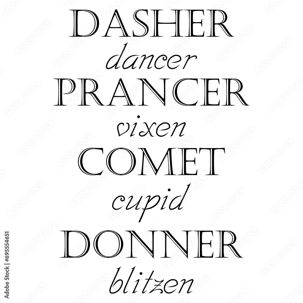 Merry Christmas,reindeer silhouette ,dasher dancer prancer vixen comet ...