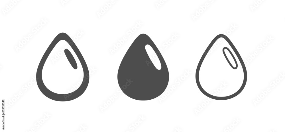 Set of 3 drops icons in different styles. Linear, outline and ...