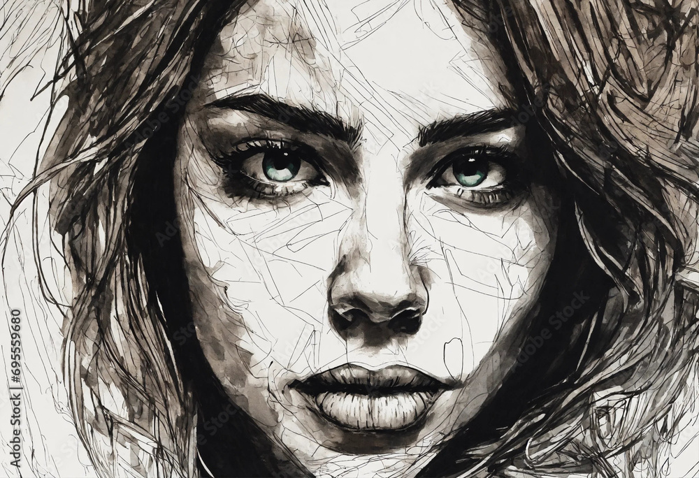 Photo & Art Print Faces of beautiful women made with scratchy pencil ...