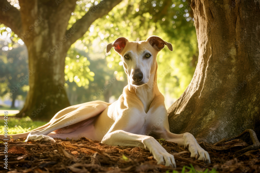 cute young greyhound in a nature park, showcasing the beauty of this ...