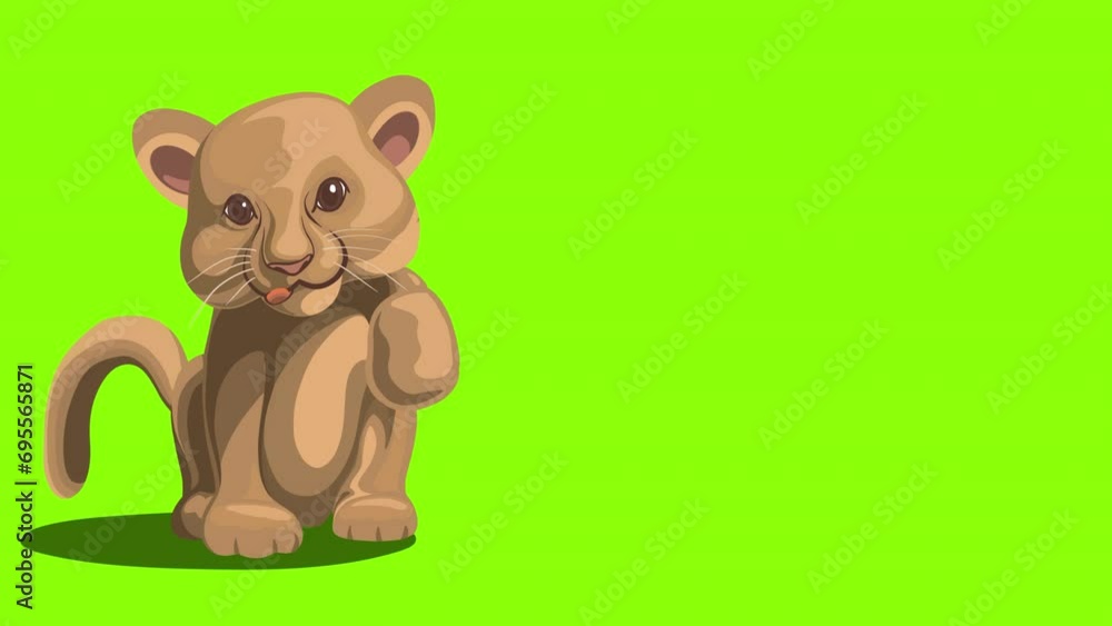 Vidéo Stock Animation of Baby Lion invite to play together on green ...