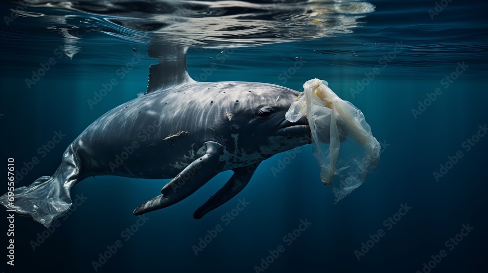 Whales are being encouraged to swim with plastic bags floating as part ...