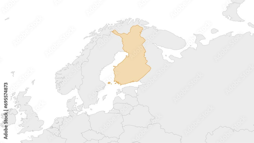 Animation of Finland country map on the world map. Animation of map ...