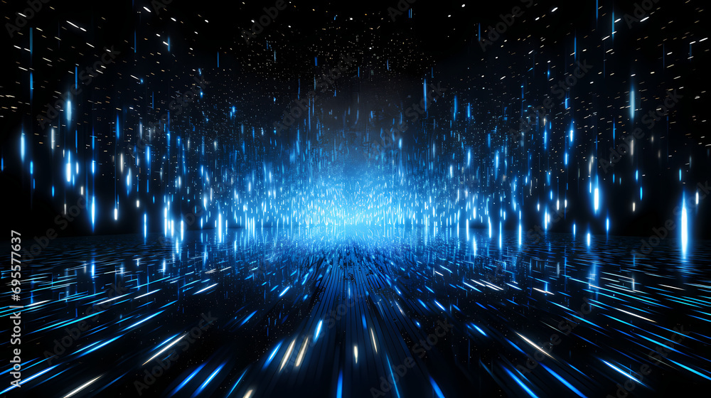 Matrix code background. 3D digital technology concept. Blue binary data. Vector illustration ...