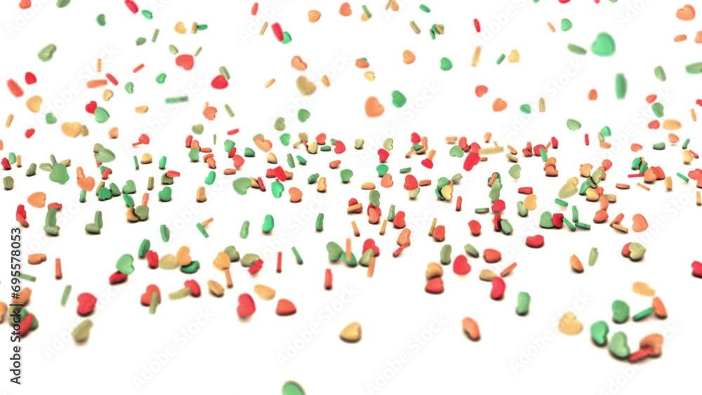Heart Shape Candy Falling Animation On White Background. Realistic ...