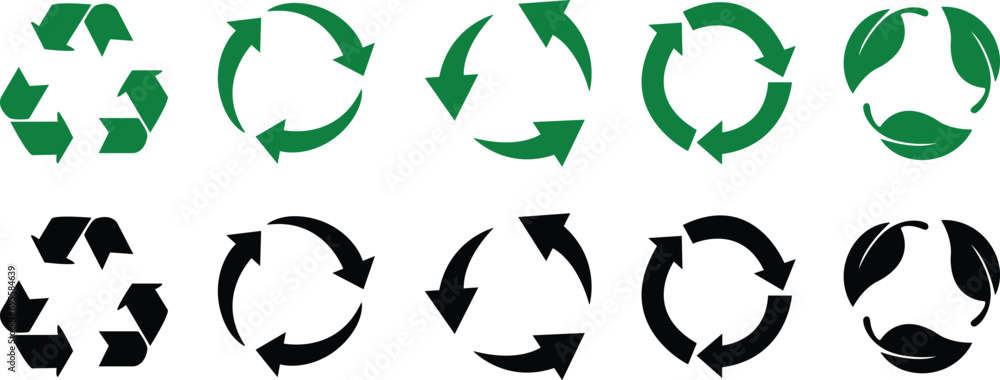 recycle symbol in flat style set icons with frame. Isolated on ...