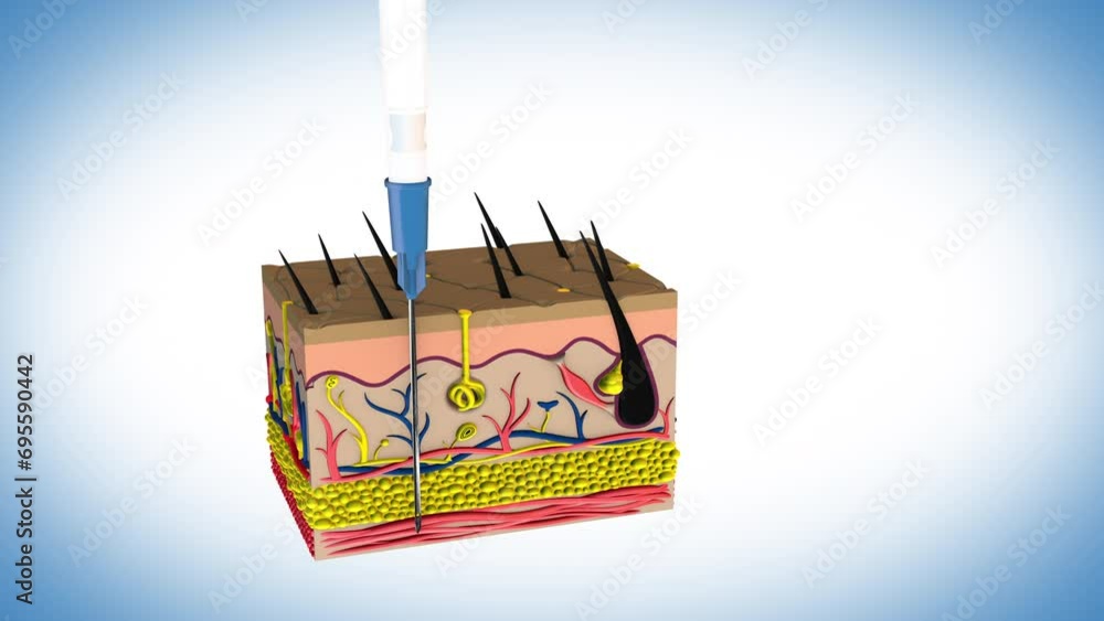 Types of Injections - 90° Intramuscolar - 3d animation model on a white ...