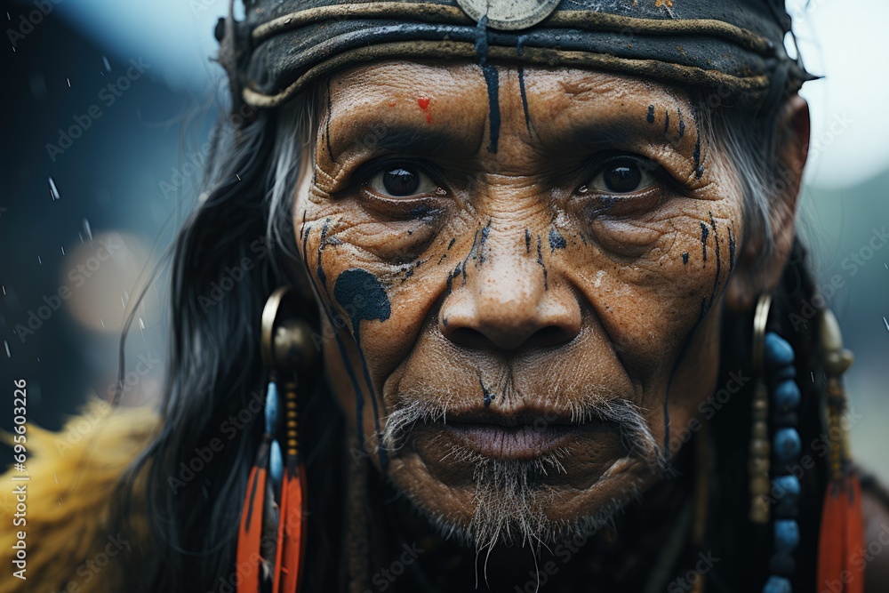 Tribal Elder's Wisdom: An indigenous elder with traditional face ...