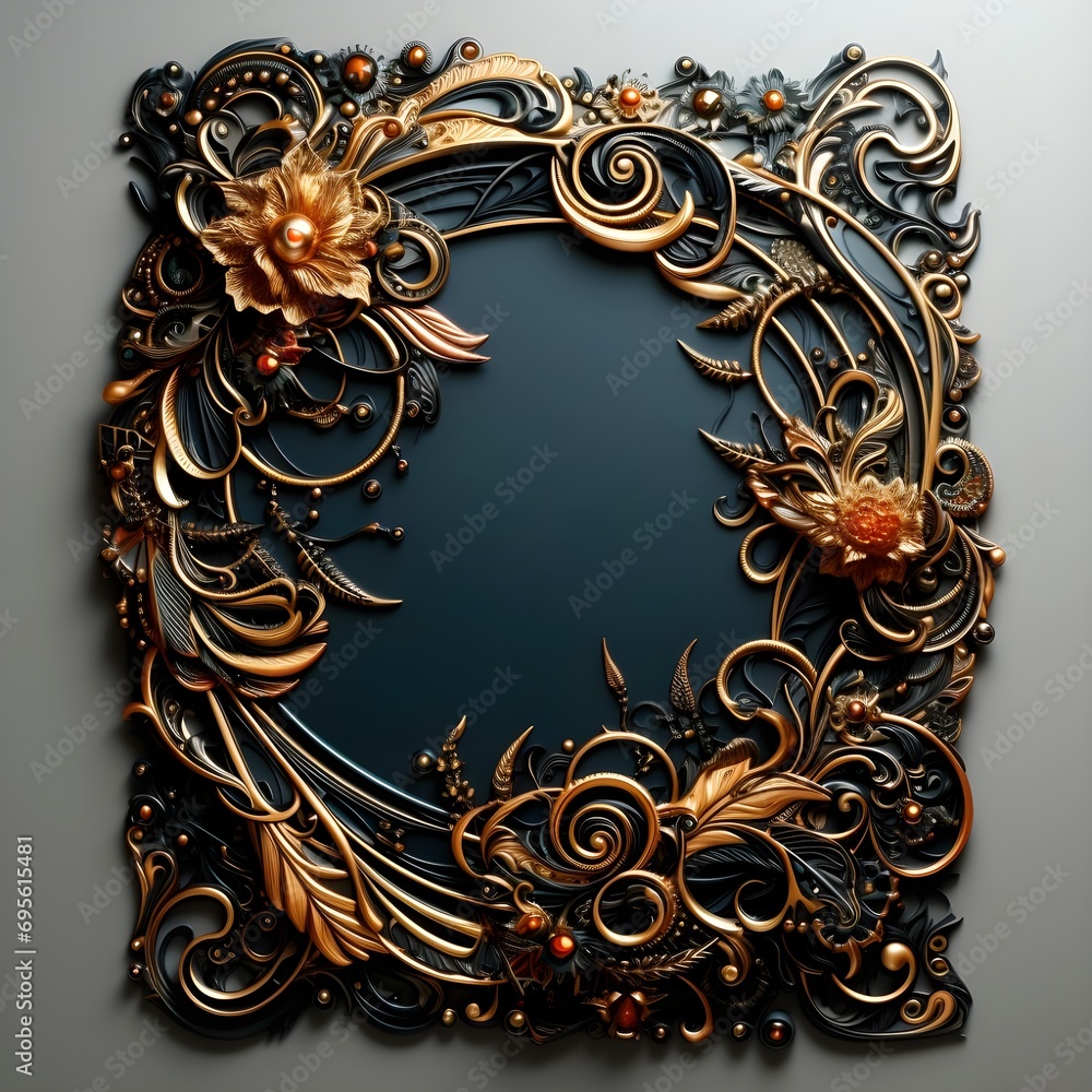 Marco antiguo, vintage, rococó, barroco de hierro forjado. Hojas de ...