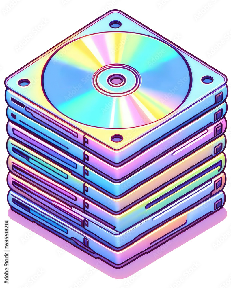 Illustration of holographic colored stack of CDs, transparent ...