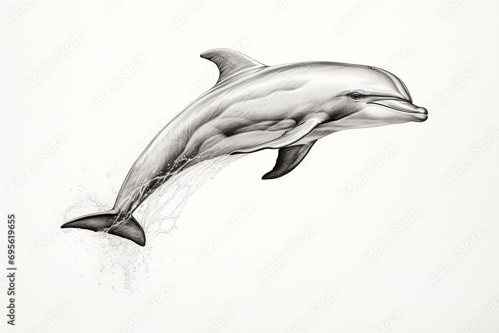 Hand Drawn Pencil Sketch of a Dolphin, Detailed Drawing of a Dolphin ...