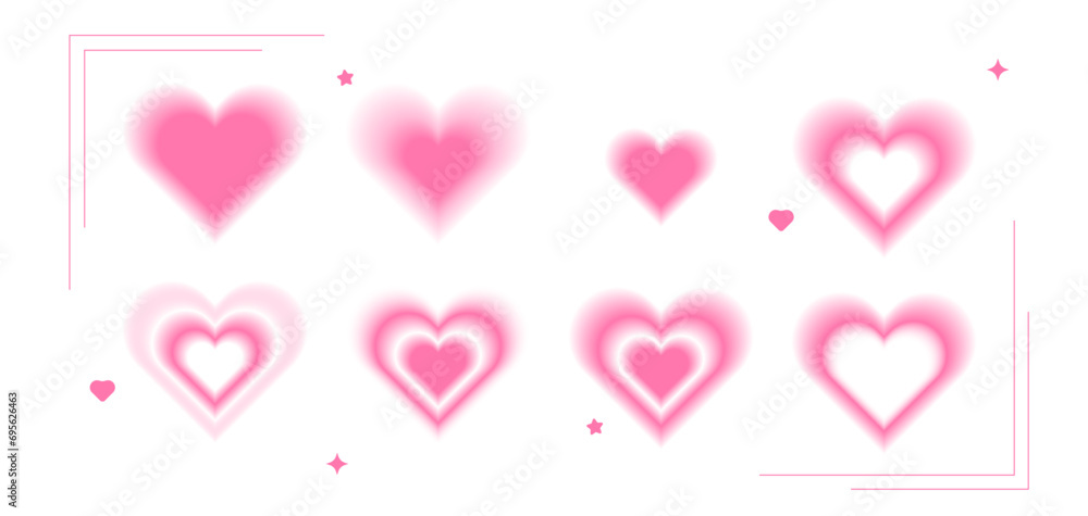 Y2k Valentine day gradient card Blurry heart aura aesthetic element ...