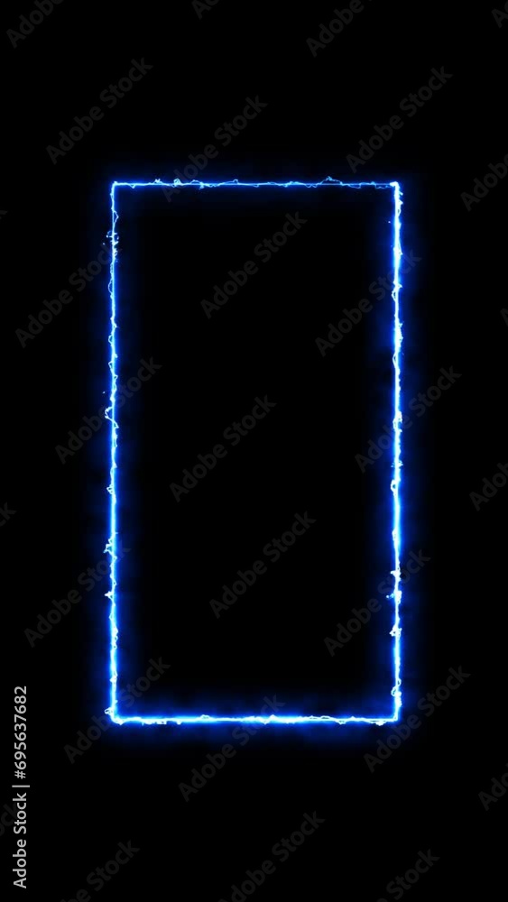 Seamless loop animated rectangle picture frame with Blue thunder neon ...