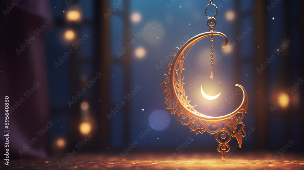 Crescent moon with blurred background, Ramadan idea Stock Illustration ...