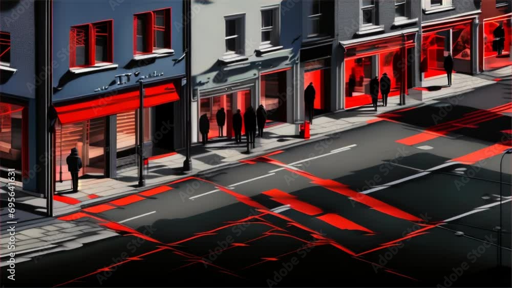 a corner of a city as the day begins to fade, with buildings and the ...