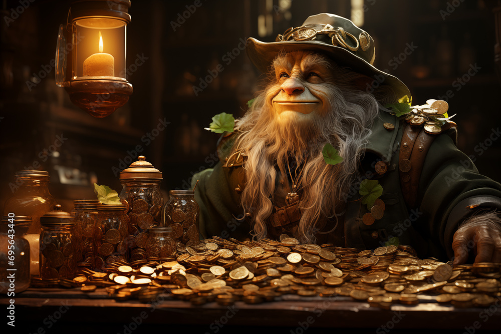 Saint Patrick stands there in a bright green costume that is ...