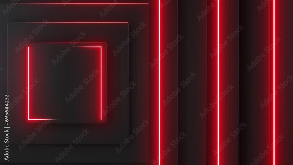 This stock motion graphic video of 4K Red Neon Strokes Pattern with gentle overlapping curves on ...
