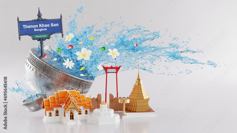 3d rendering illustration background for Songkran festival background ...