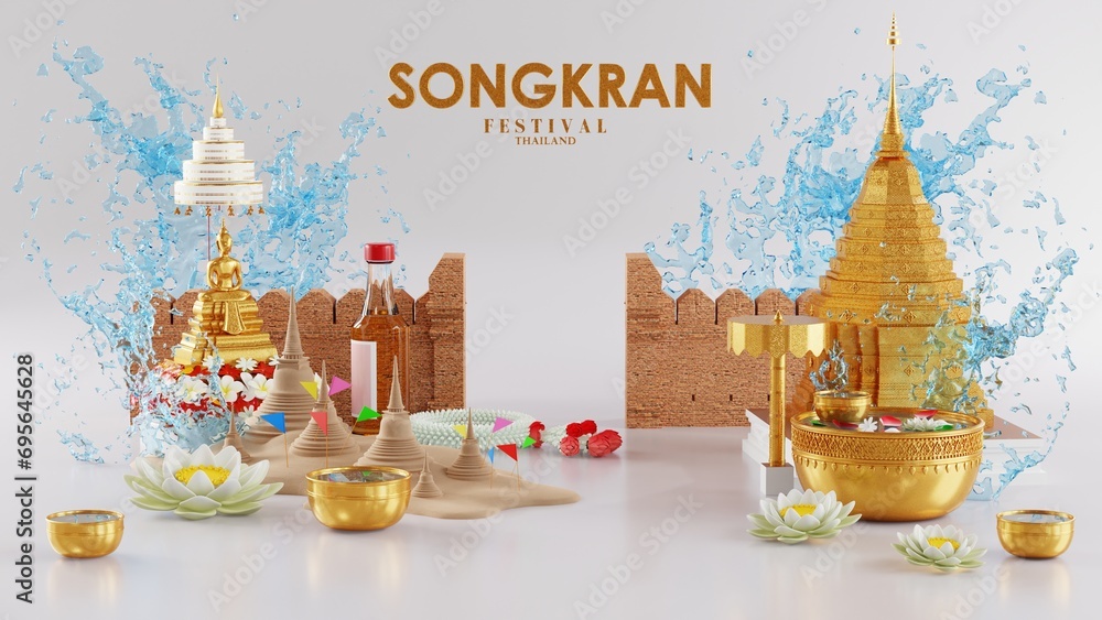 3d rendering illustration background for Songkran festival background ...